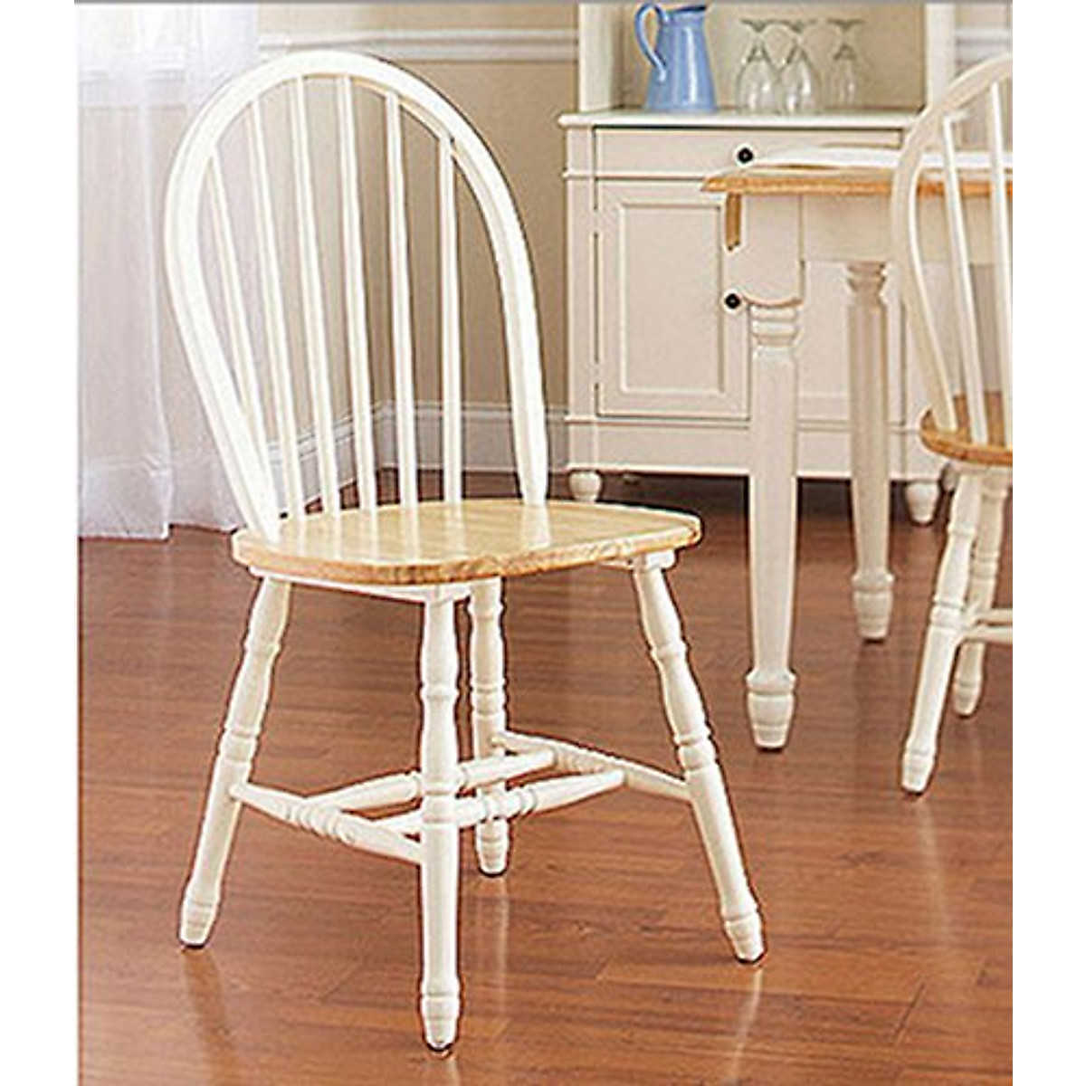 White Dining Room Set with Bench. This Country Style Dining Table and Chairs Set for 6 Is Solid Oak Wood Quality Construction. A Traditional Dining Table Set Inspired By the Farmhouse Antique Furniture Look.