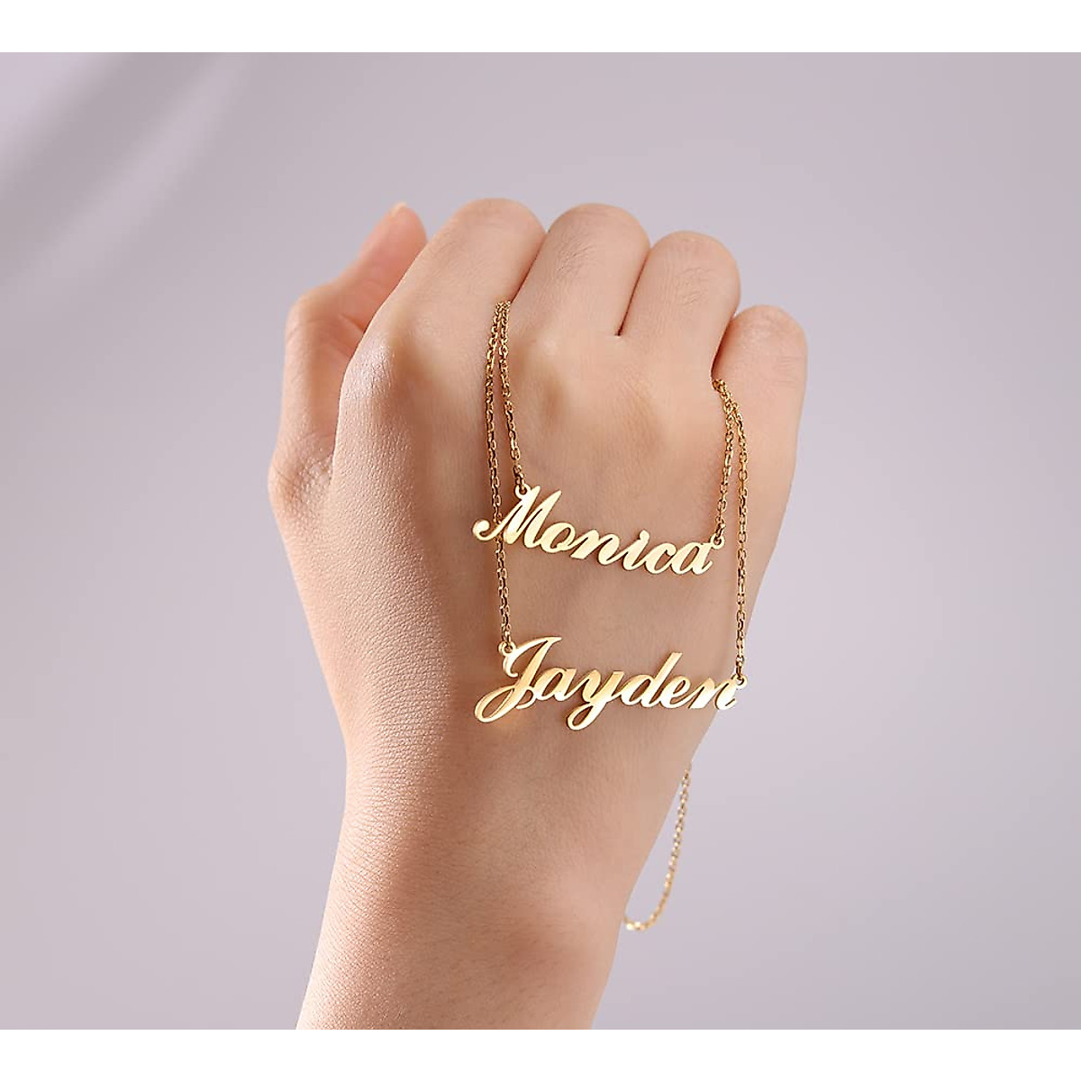 TinyName Custom Name Necklace Personalized, 18K Gold Plated Personalized Layered Choker Name Plate Necklace Customized Name Necklace for Women