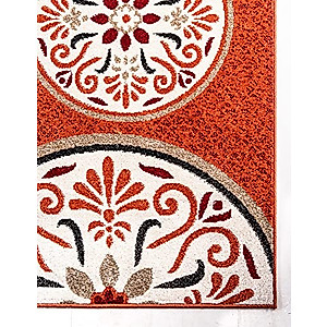 Unique Loom Modern Collection Floral, Geometric, Abstract, Bright Colors, Indoor and Outdoor Area Rug, 5 ft x 8 ft, Terracotta/Beige