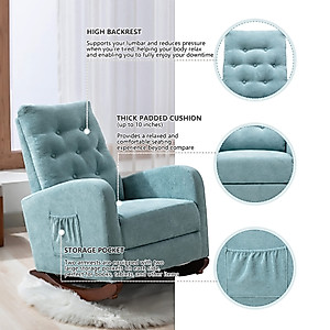 BOSTANA Rocking Chair Nursery,Upholstered Velvet Glider Chair with High Backrest & Rubber Wood Legs & Side Pocket,Rocker Armchair for Livingroom,Bedroom,Lounge,Babyroom