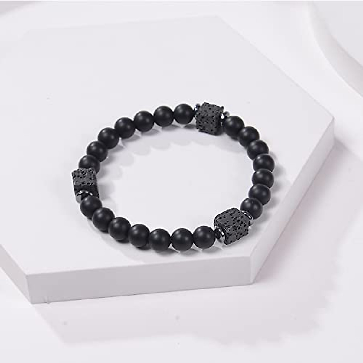 To My Son Bracelet, Mother/Dad and Son Forever Linked Together Mens Natural Beaded Link Bracelet, Handmade Black Agate and Tiger's Eye Stone Bracelets for Son from Mom, Bar Mitzvah Graduation Birthday gifts (lova stone)