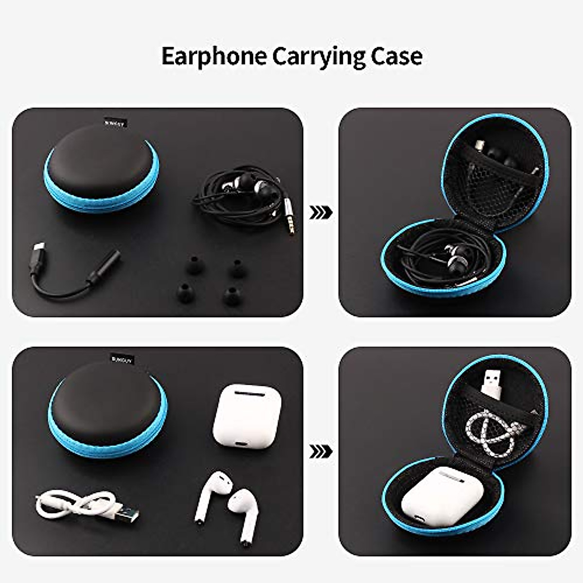 Earphone Carry Case, SUNGUY [5-Pack] Small Round Pocket Earbud Travel Carrying Case with Zipper for Smartphone Earphone, Wireless Headset, USB Cable, SD Cards Storage Bags, Masks and More