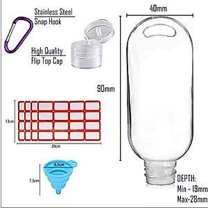 HATTIE 50Pack Travel Plastic Clear Keychain Bottles 50ml/2oz Portable Leakproof Squeeze Small Bottles With Flip Cap Refillable Empty Containers for Lotion Soap Toiletry