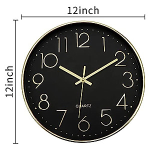Foxtop 12 Inch Gold Wall Clock Silent Non-Ticking Battery Operated Round Wall Clock Modern Simple Style for Office School Living Room Home Kitchen Bedroom Decor