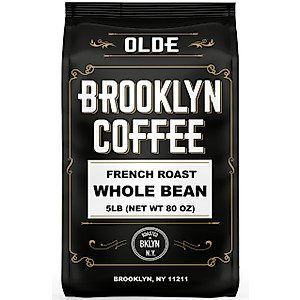 BROOKLYN COFFEE Whole Bean, French Dark Roast (5lb) Silky Smooth, Bold, Balanced - Fresh Bulk Coffee Beans Roasted Weekly in NYC