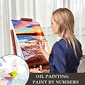 Paint By Numbers for Adults - DIY Adult Paint by Number Kits Pack On Canvas Sunset Beach Painting by Numbers for Beginners,Acrylic Paint Boat On Mountains Lake Crafts for Home Decor (11.8x15.8inch)