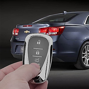 K LAKEY Chevy Key Fob Cover,Compatible with Chevrolet Chevy Malibu Camaro Cruze Spark Volt Sonic Trax Equinox Smart Car Key Soft TPU Case Shell Protector with Alloy Keychain Pink