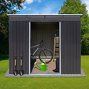 Goohome Sheds & Outdoor Storage, 8ft x6ft Outdoor Storage Shed with Design of Lockable Doors, Stable Steel Shed, Spacious Multipurpose House Garden Utility Tool Storage Shed for Backyard, Lawn