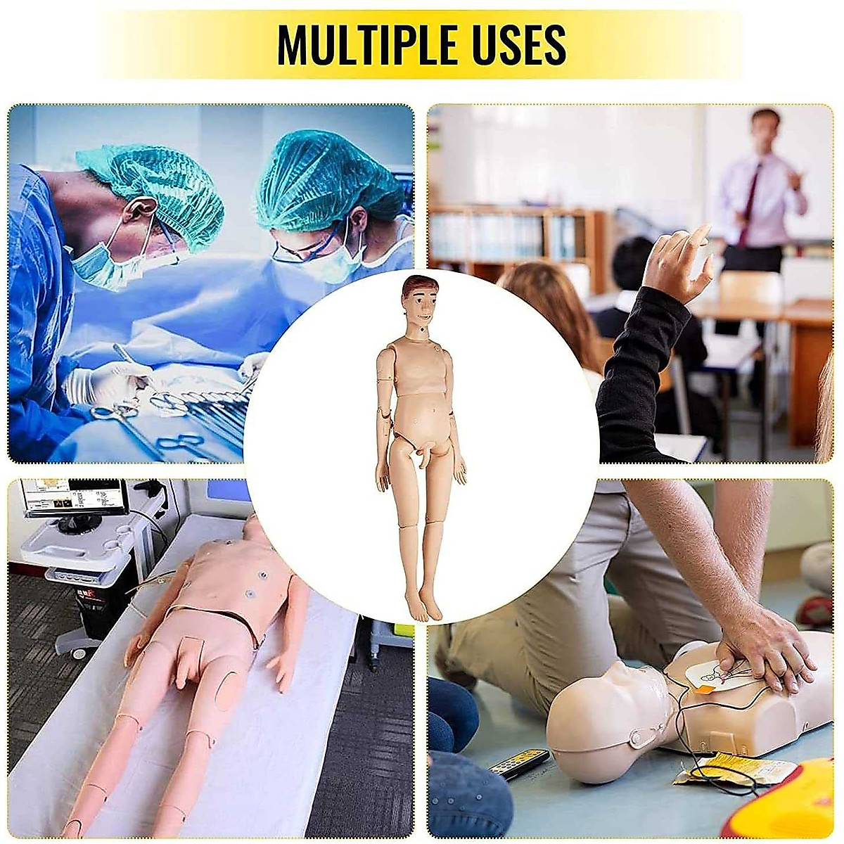 Nursing Training Manikin, Demonstration Human Manikin for Nursing Training, Training CPR Simulator, 170 cm Male & Female PVC Anatomical Mannequin, Body Care Simulator Model