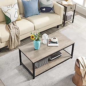 Yaheetech Coffee Table Tea Table with Metal Frame, Coffee Table with Open Storage Shelf, Vintage Accent Furniture Table for Living Room