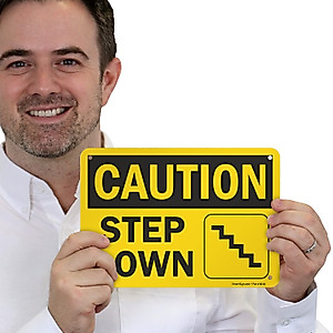 SmartSign "Caution - Step Down" Sign | 7" x 10" Aluminum