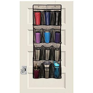 Jokari Tumbler and Bottle Storage Organizer Door Rack Holds Large Water and Drinking Containers with a Unique Over the Door Shelf System with Mesh Net Sleeves that Hangs Perfect in a Kitchen Pantry