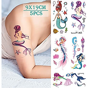YAKAGO 13 Pieces Mermaid Temporary Tattoos For Women Girls Waterproof Fake Tattoo Stickers