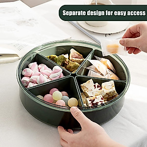 shopwithgreen Divided Serving Tray with Lid, Removable Divided Platter Food Storage Containers with 5 Compartment for Christmas Party, Veggies, Snack, Fruit, Nuts, Candy, Cracker, Chip