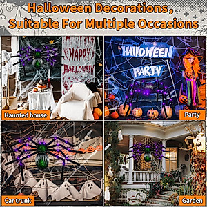 Halloween Decorations Outdoor,2023 Upgraded Light Up Giant Halloween Spider Decorations Bendable Fake Spider with Back Gradient Light,Halloween Decor for Home Yard Costumes Parties Garden Lawn
