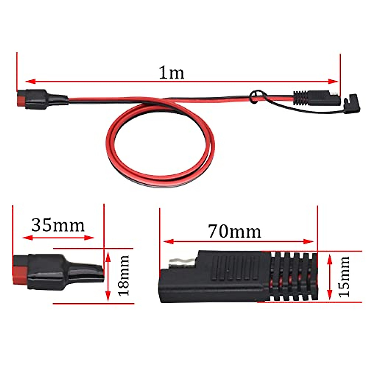 HCFeng 12AWG SAE to an-der-Son Cable Solar to SAE Extension Adapter with 1 SAE Polarity Reverse Solar Power Connector Kits for Go-al/Ze-ro Ye-ti/Su-ao-ki/Solar Generator [2Ft/60cm]