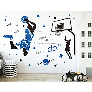 Amaonm Creative 3D Basketball Player Dunk Basketball Star Wall Decals Removeable Walls Art Decor DIY Wall Sticker Home Decorations Decal Nursery Sticker for Boys Room Living Room Bedroom (Blue)