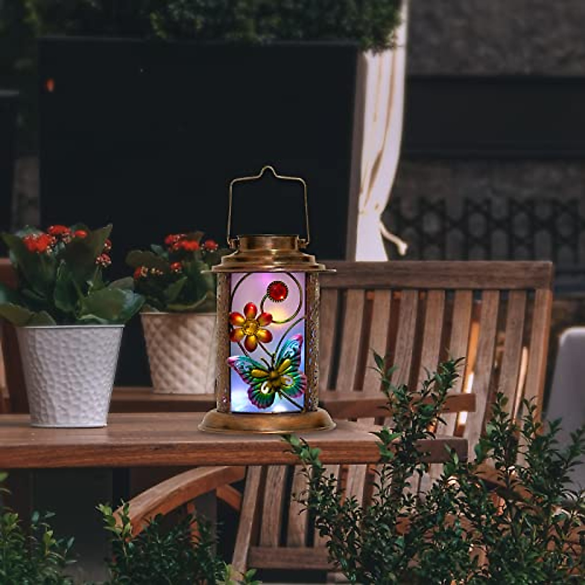 Outdoor Solar Lantern, Solar Hanging Butterfly Lantern, Solar Lanterns Outdoor Waterproof, Red Retro Metal LED Lantern for Outdoor Garden Patio Lawn Decor