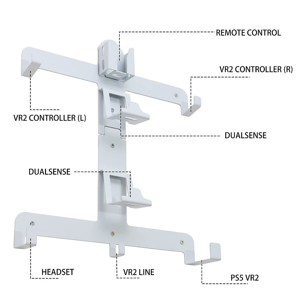 PS VR2 Wall Mount Kit, All in One Solid Metal Wall Mount Kit for PS VR2 Headset, PS VR2 Controllers, PS5 Controllers, PS5 Headphone and PS5 Media Remote - White