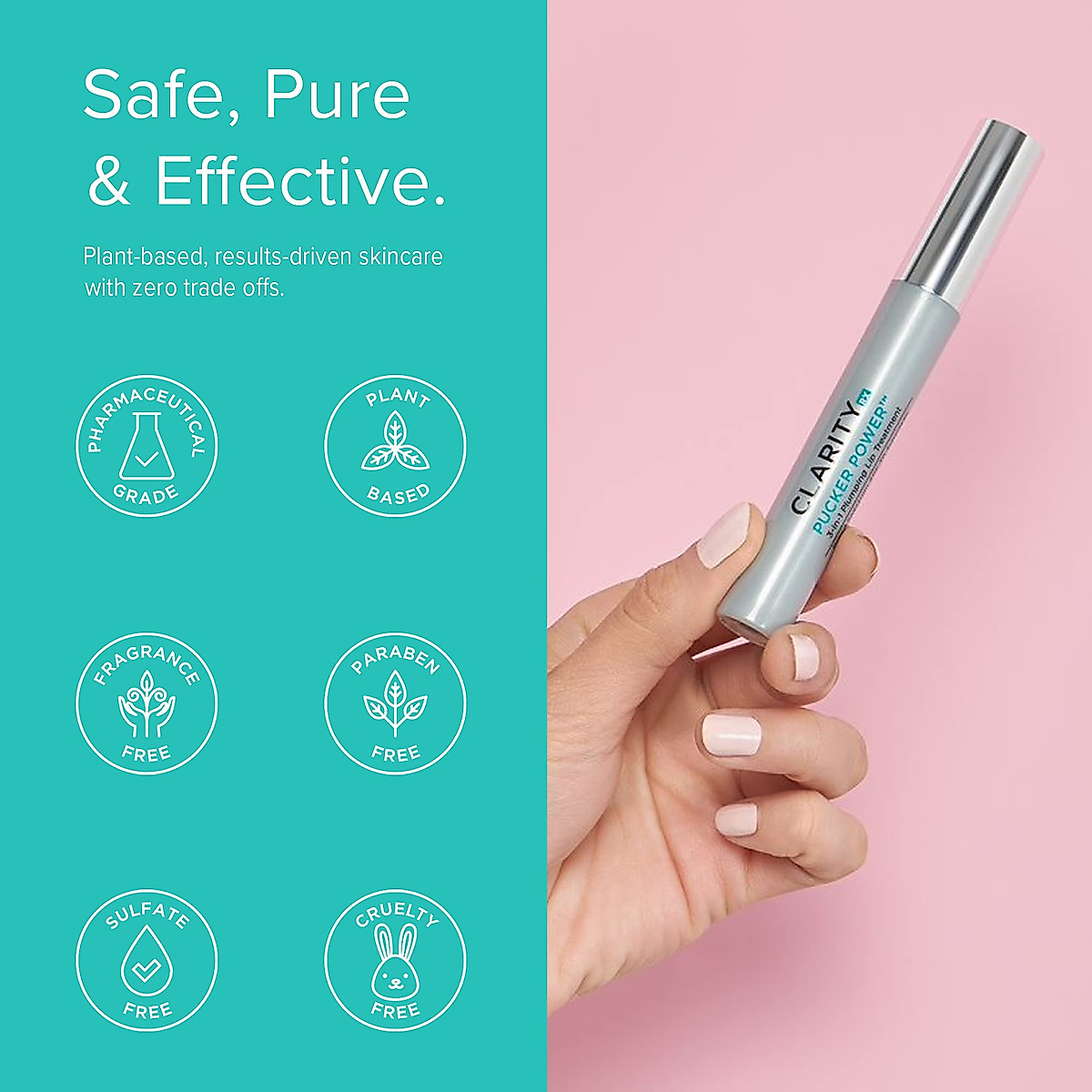 ClarityRx Pucker Power 3-in-1 Hydrating Lip Plumping Treatment, Natural Plant-Based Anti-Aging Lip Plumper with SPF 30 (4 ml)