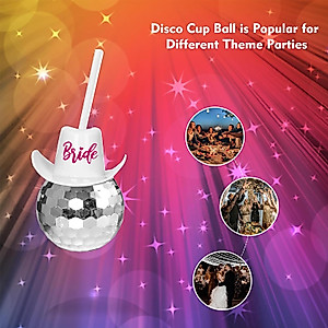 LYKKEKOI Bachelorette Gifts for Bride Disco Ball Cup,Bride Cup with Straws,20 Oz Silver Disco Ball Tumbler for Cowgirl Last Bachelorette Party Decorations,Bride to be Gifts for Bridal Shower Party