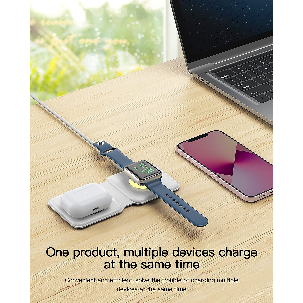 2 in 1 Foldable Wireless Charger, Wireless Charging Station for iPhone 15/14/13/12/11 Pro Max/X/XS, Fast Magnetic Travel Wireless Charging Pad for AirPods 3/2/Pro Apple Watch