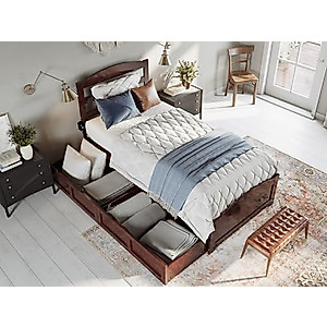 AFI Warren Twin XL Size Platform Bed with Footboard, Storage, & Charging Station in Walnut