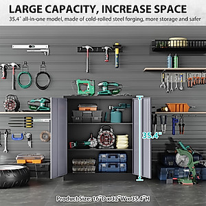 SISESOL Storage Cabinet with Doors and Shelves,Metal Storage Cabinet with Locking Doors,Small Metal Cabinets with Lock,Gray Garage Cupboard for Home Office,Garage,Shop