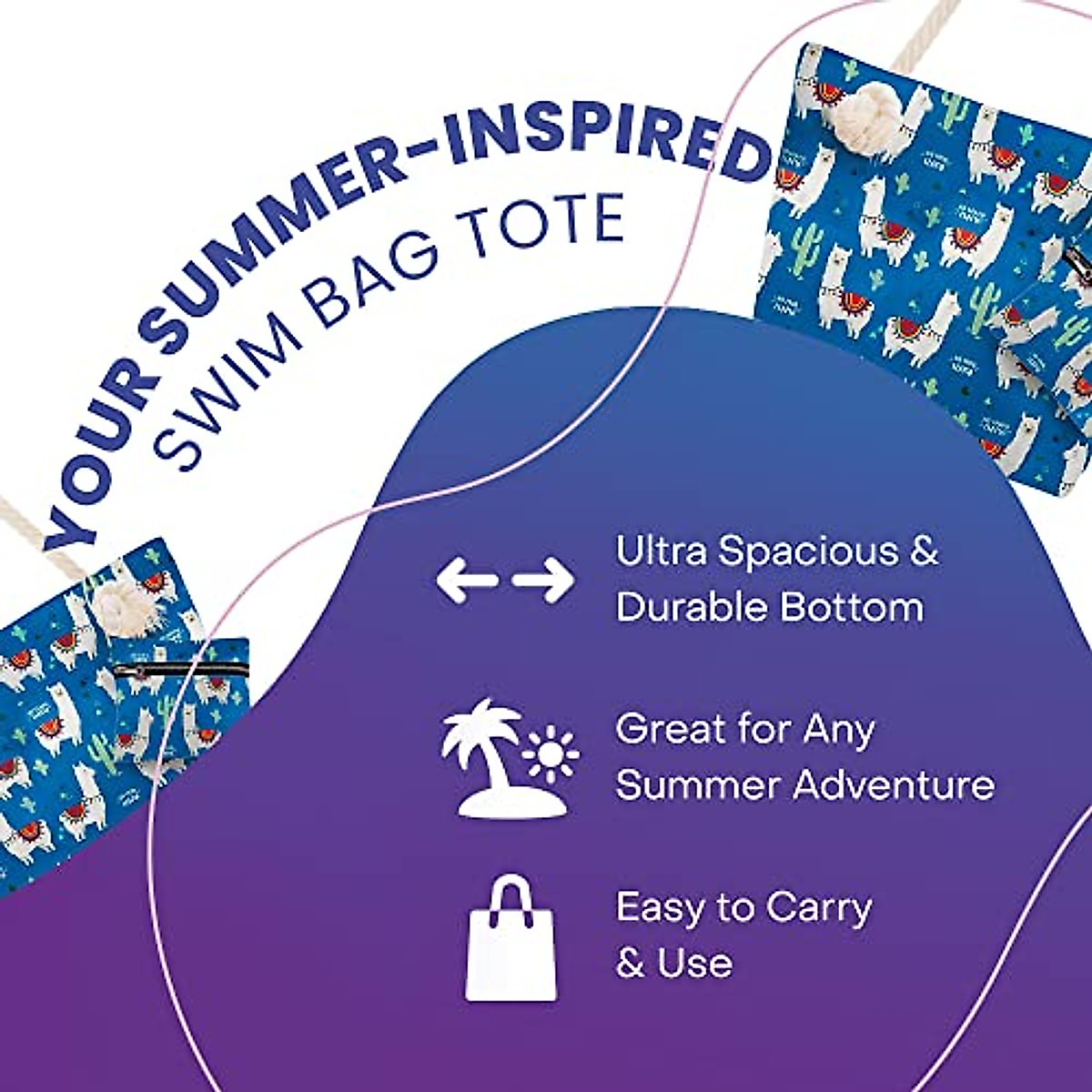 Rave Envy Llama Beach Shoulder Tote Bag - Llama Gifts for Women, Blue With White Llama Weekender Travel Bag