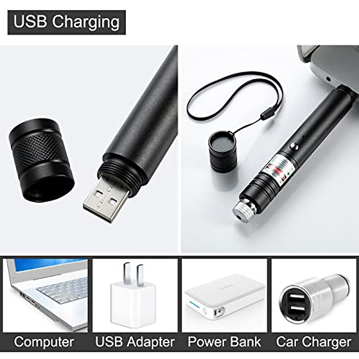 BKTLCAU High Power Laser Pointer, New Long Range Green Pointer, Tactical Flashlight Pen for Hiking, Hunting, Outdoor, USB Recharge. Star Cap Adjustable Focus for Night Camping