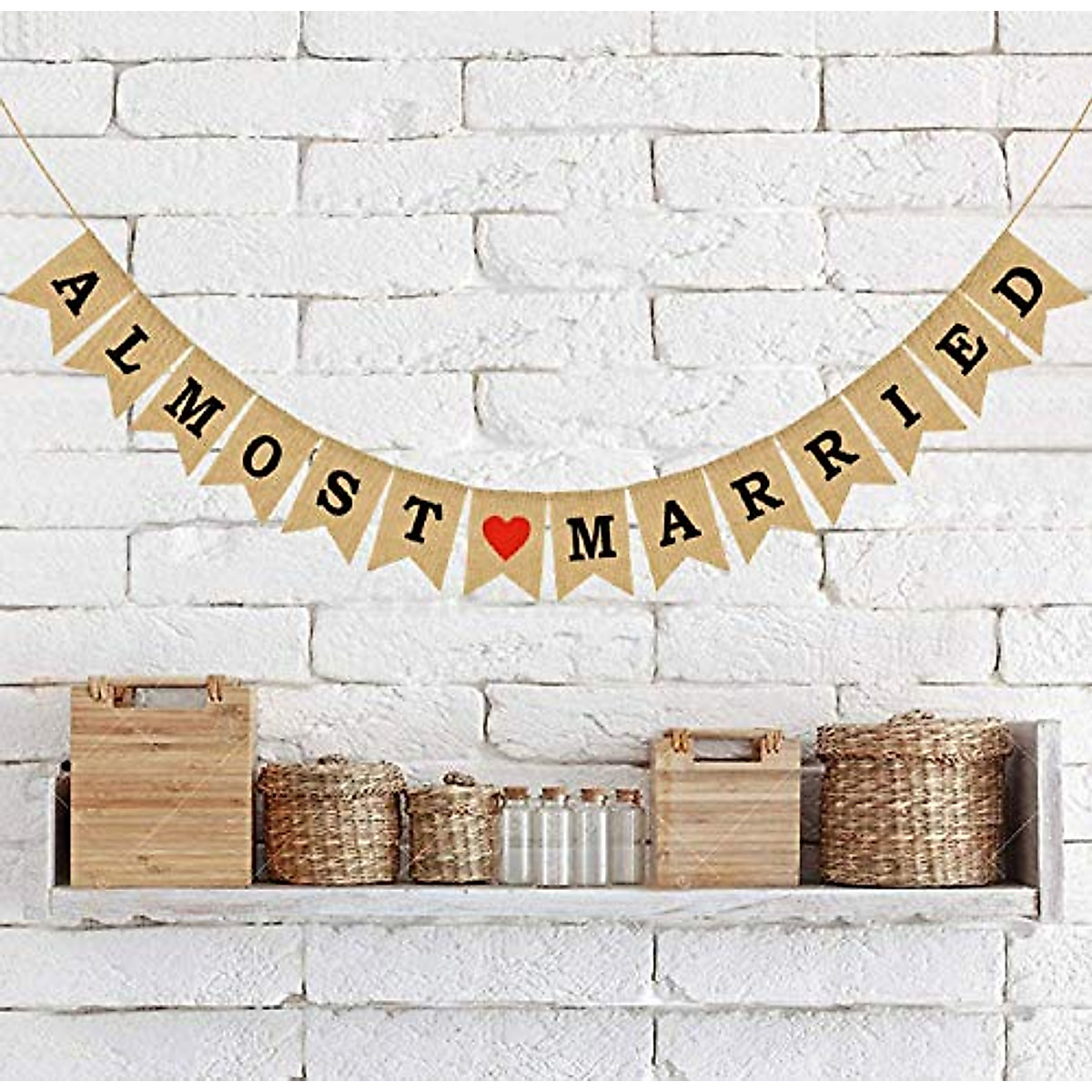 Almost Married Banner Burlap Banner Sign Garland Pre-Strung for Wedding Rehearsal Dinner Decorations