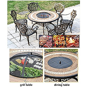 QHYXT Outdoor Fire Pit 122cm/48 Garden Grill Table - Wood Burning Fire Pit, Aluminum Round Indoor and Outdoor Table and Chair Set-with 4 Chairs, Suitable for Garden Terrac