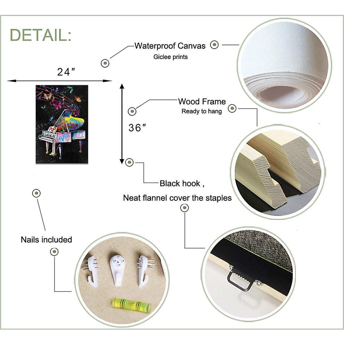 LevvArts Piano Wall Art Decor Grunge Graffiti Painting Canvas Pictures Artwork Pop Music Poster Art Prints for Home Bedroom Room Decorations 24x36inch