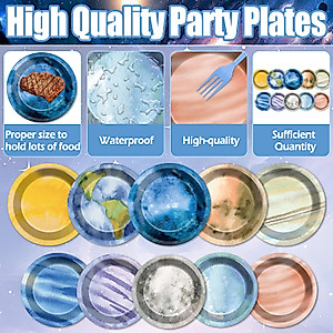 60PCS First Trip Around the Sun Space Party Plates and Napkins Outer Space Party Decorations Space Party Galaxy Planet Dinner Plates Solar System Party Tableware Set for Birthday Baby Shower Supplies
