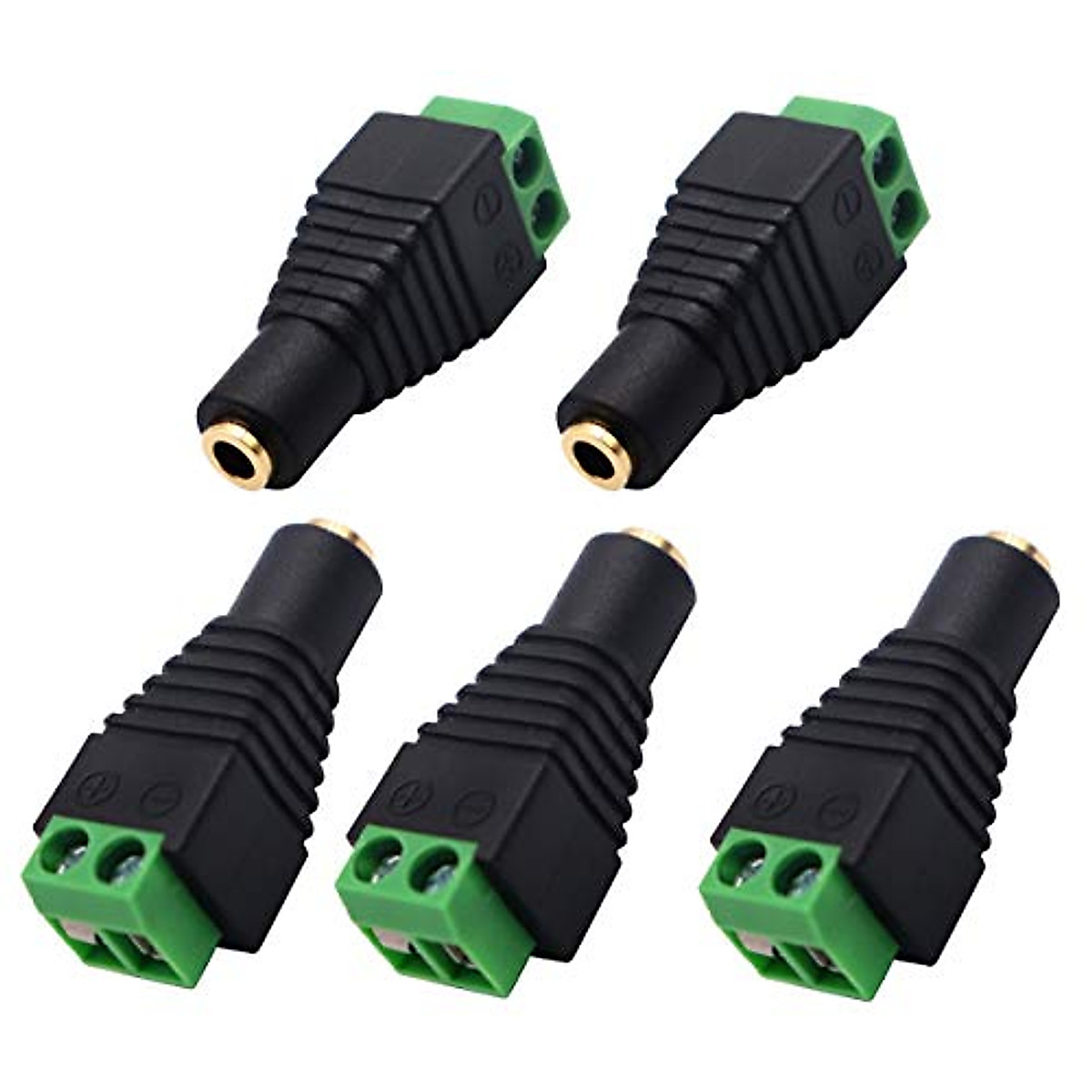 AAOTOKK 3.5mm Screw Terminal Gold Plated 3.5mm (1/8") TS Mono Female to 2 Pin Female Screw Terminal AUX Headphone Balun Solderless Converter Adapter(5-Pack/Female)