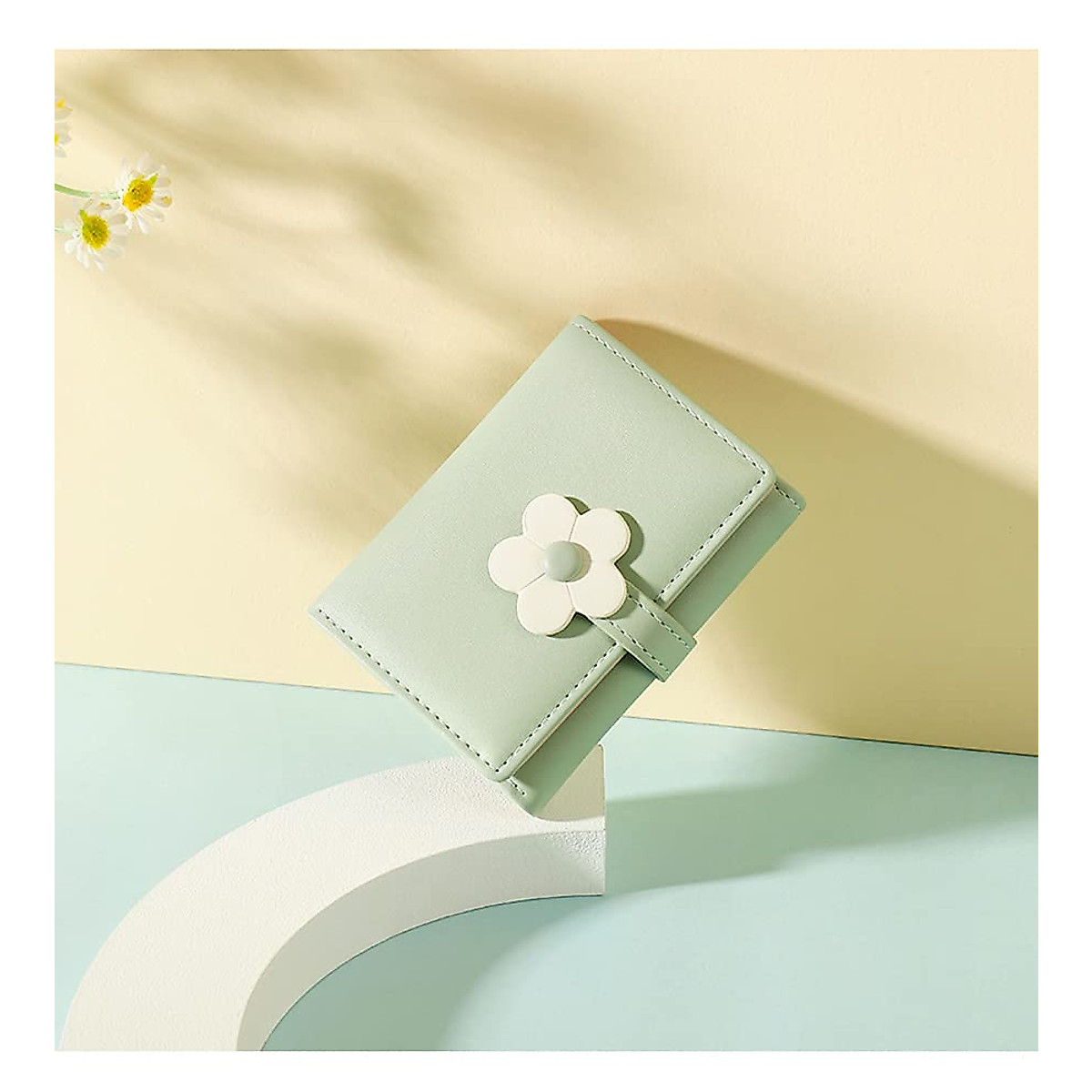 MEISEE Cute Small Wallet for Girls Women Tri-folded Wallet Cash Pocket flowers PU Leather Print Card Holder Coin Purse with ID Window (2-green)