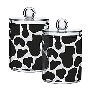 Sletend 2 Pack Plastic Qtips Holder Cow Print Bathroom Organizer Canisters for Cotton Balls/Swabs/Pads/Floss,Plastic Apothecary Jars for Vanity