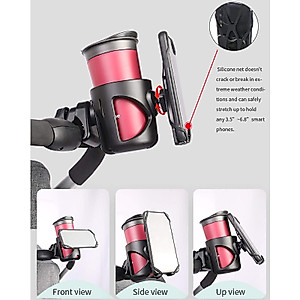 2 in 1 Stroller Cup Holders, 360 Degrees Rotation Universal Cup Holder Rack Bottle Holder with Phone Holder for Buggy Pushchair Wheelchair