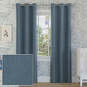 Sun Zero Tulare All Over Texture Thermal Total Blackout Grommet Curtain Panel, 40" x 96", Blue