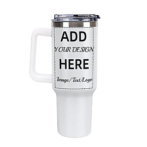 Personalized Tumbler with Handle|Custom Coffee Tumbler with Lid and Straw|Design Your Own Text/Photo Car Cup Holder|Stainless Steel Cup for Gym/Work/Travel Mug Gift for Women&Men(40oz)