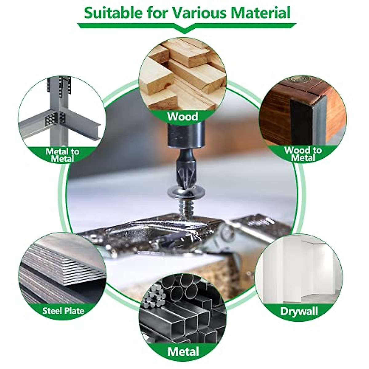 325Pcs Self Drilling Screws Assortment Kit, 410 Stainless Steel Self Tapping Sheet Metal TEK Screws for Metal, Truss & Hex Washer Head #8#10-1/2",5/8",3/4",1",1-1/4",1-1/2"