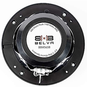 BELVA BBMS65B Pair of 6.5” 2-Way 400 Watt Peak Black Marine Coaxial Speakers for Marine/UTV/ATV/Motorcycle/Powersports
