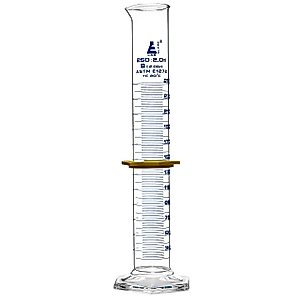 EISCO Graduated Cylinder, 250mL - ASTM, Class B Tolerance ±2.00mL Protective Collar, Hexagonal Base Blue Graduations Borosilicate 3.3 Glass- Eisco Labs
