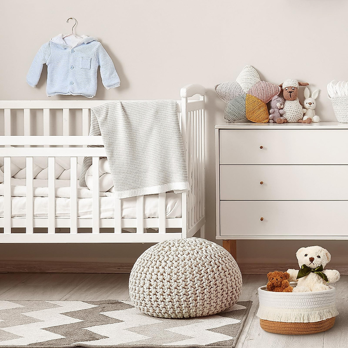 Kinlop 2 Pcs Small Woven Jute Cotton Rope Round Basket with Lid Macrame Storage Basket with Lid Decorative Storage Bins with Lids Decorative Hamper for Diaper with Cute Tassel