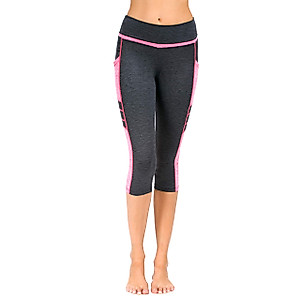 Sugar Pocket Women's Capris Tights Workout Running Leggings Yoga Pants XL(Grey/Pink)