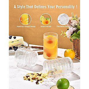 ISMASOAN Vintage Drinking Glasses Set of 8,Hobnail Glassware 14 oz and 12 oz,Bubble Glasses Drinking,Vintage Glassware,Beaded Glassware,Highball Glasses,Gift Box Set