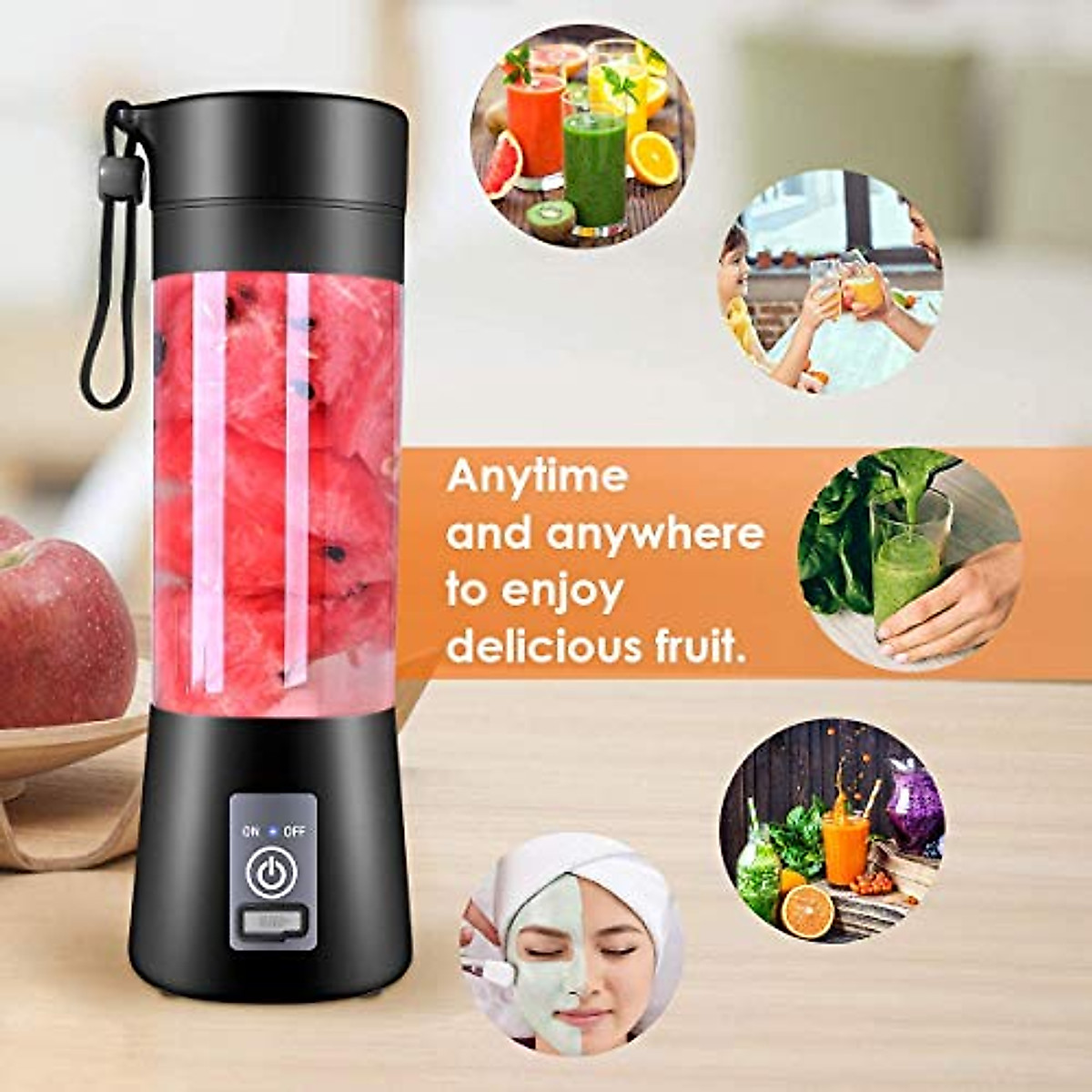 Portable Blender, Personal Blender for Shakes and Smoothies, Personal Size Blenders with USB Rechargeable Mini Fruit Juice Mixer, Mini Juicer Smoothie Blender Bottles Travel 380ML, Blue