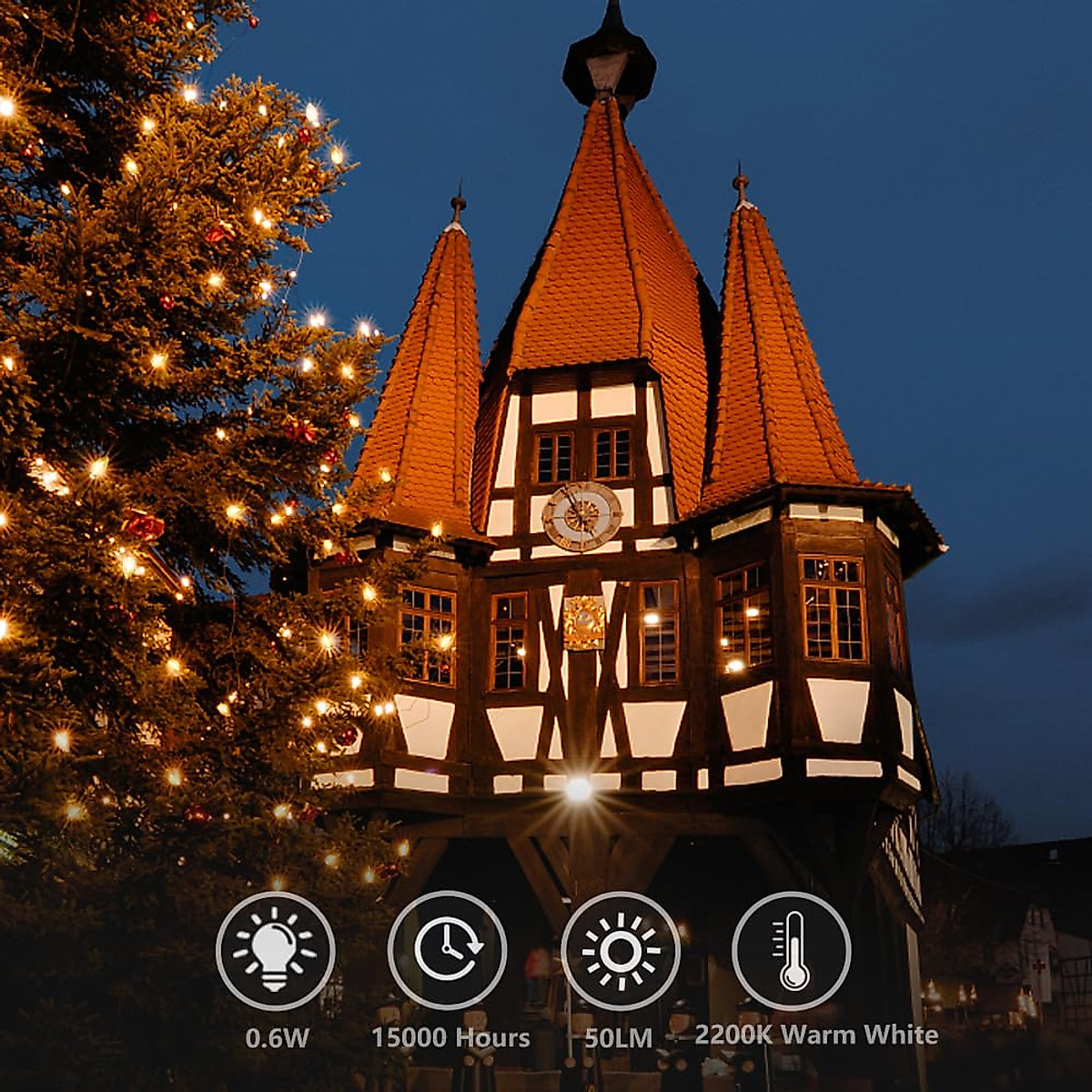 25 PACK C9 LED Christmas Light Bulb, C9 LED Replacement Bulb for Christmas String Lights, E17 Intermediate Base, 2200K Warm White, Commercial Grade Holiday Clear ‎Plastic Bulbs Dimmable Shatterproof