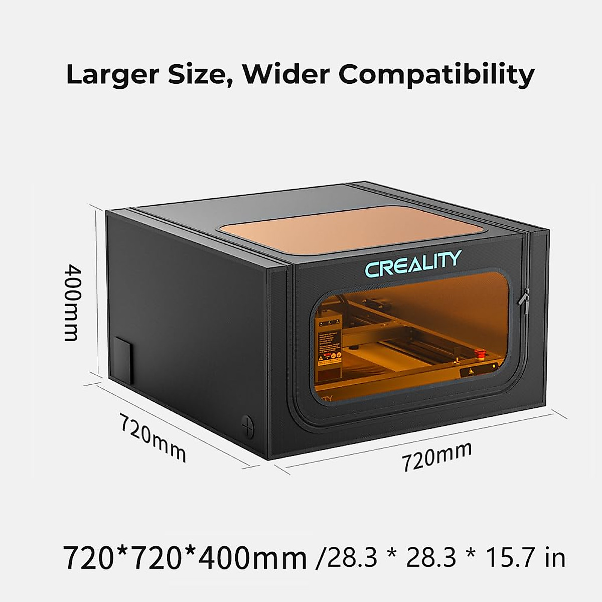 Creality Laser Engraver Enclosure V2.0 Fireproof and Dustproof Protective Cover 720x720x400mm, Exhaust Fan 4000RPM and Pipe, Fits for Most Laser Cutter, Against Smoke Odor and Noise Eye Protection