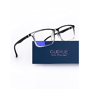 GUDVUE Blue Light Glasses for Men Rectangle Computer Glasses Gaming Eyeglasses, Black/Crystal PRO